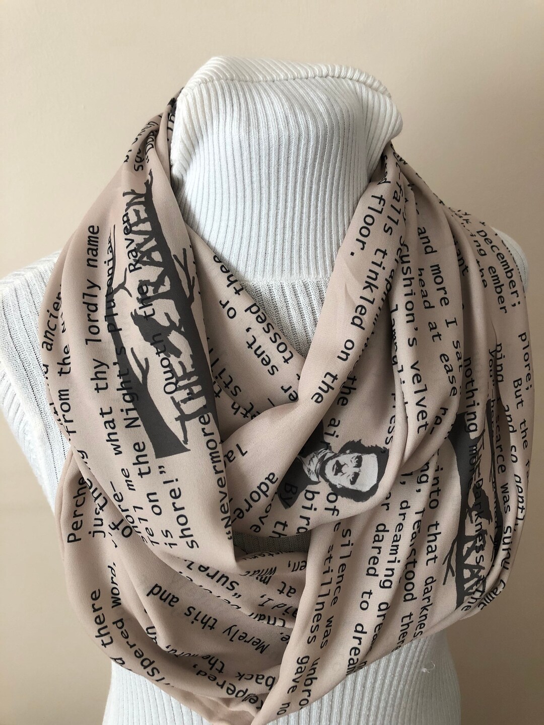 The Raven Scarf Edgar Allan Poe Infinity Scarf the Raven Gifts Poem ...