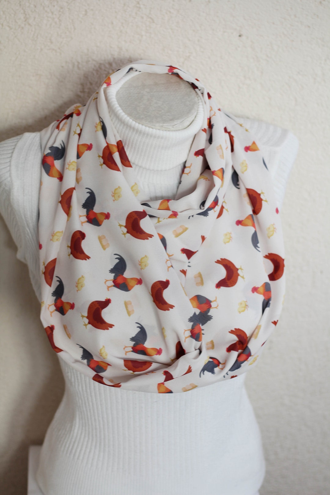 Rooster Scarf Chicken Infinity Scarf Farm Animals Farmhouse Christmas ...