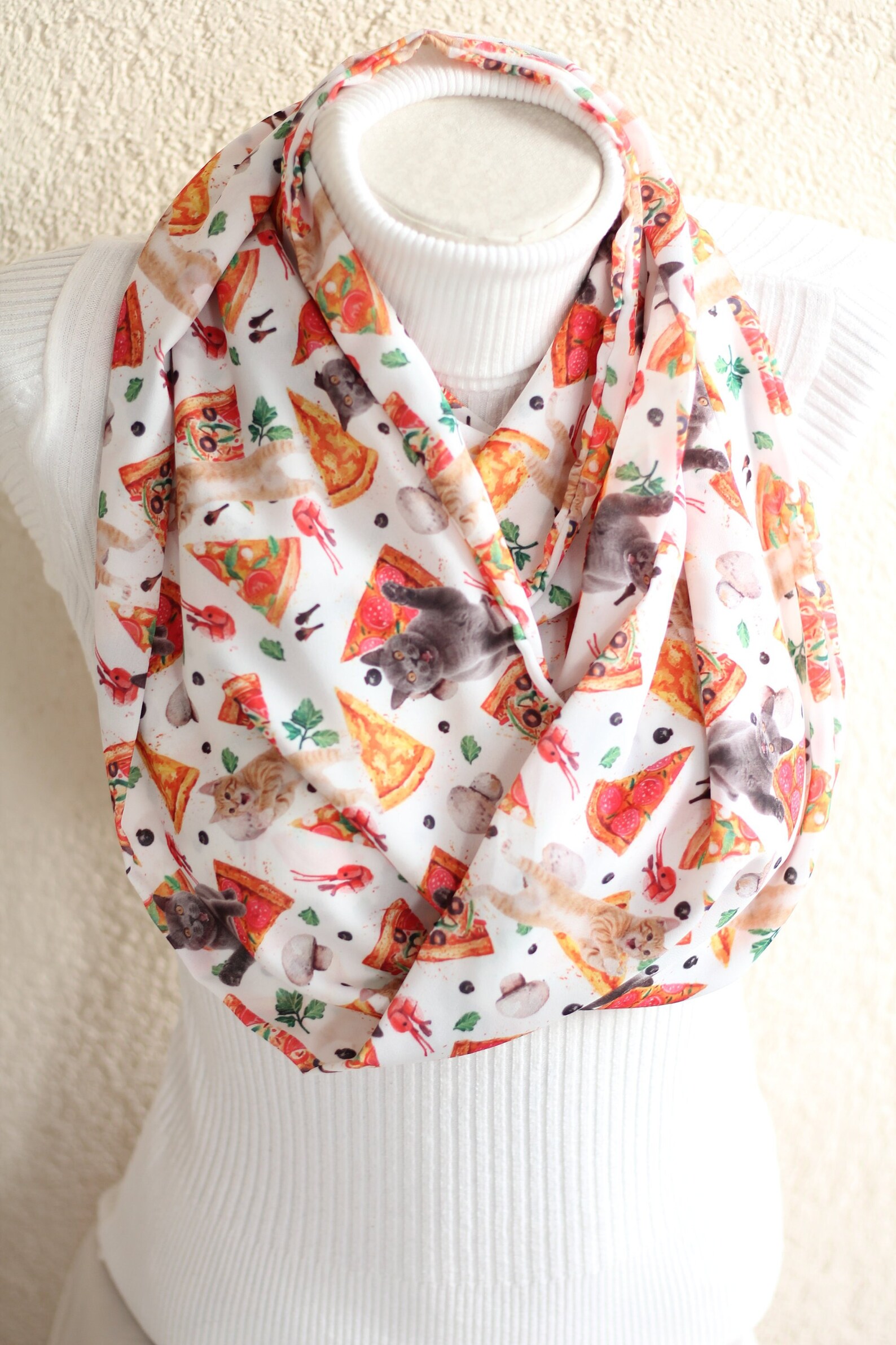 Pizza Cat Scarf Cat Infinity Scarf Pizza Party Crazy Cat - Etsy