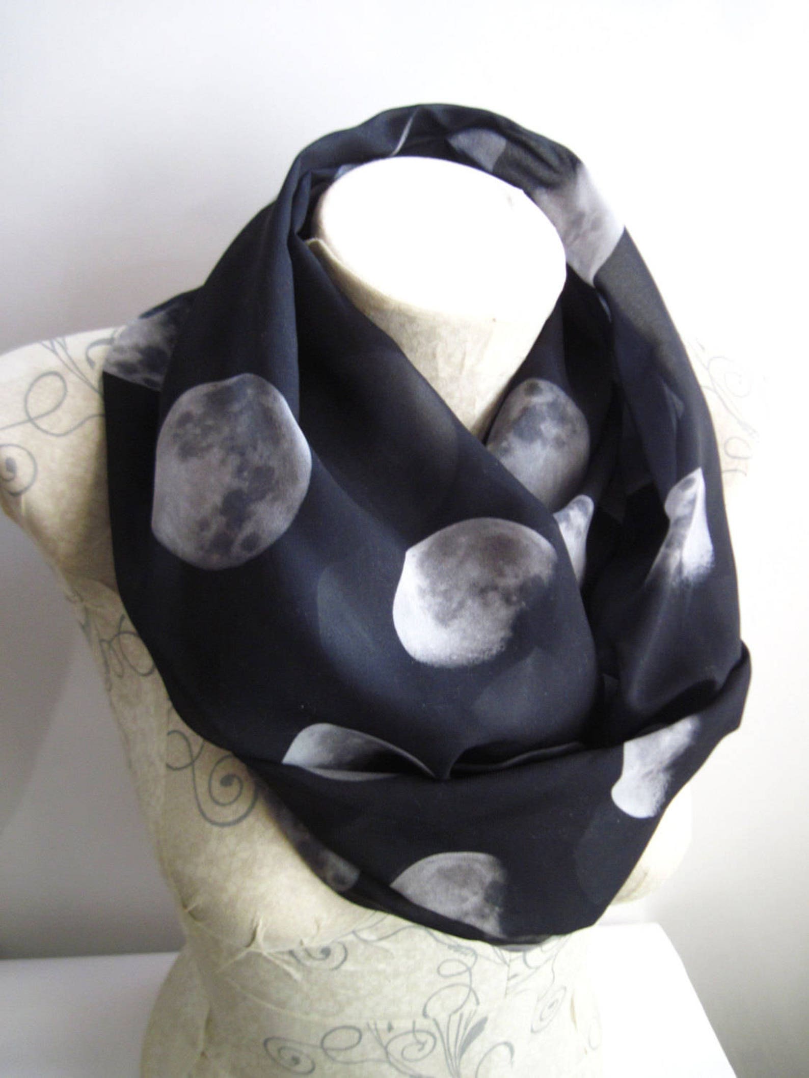 Moon Scarf Moon Phases Scarf Moon Phases Printed Chiffon - Etsy UK