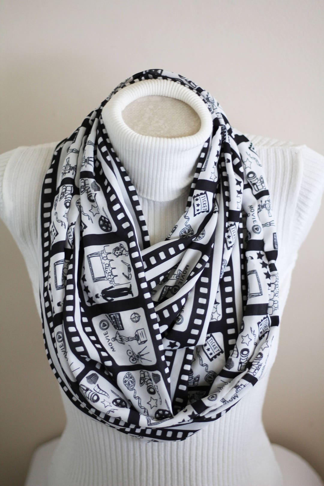 Cinema Infinity Scarf Movie Scarf Movie Lover Gift Film Strip Black and ...