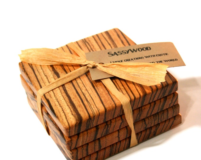 Zebra Wood Coaster Set of 4. Free Shipping in US - Etsy