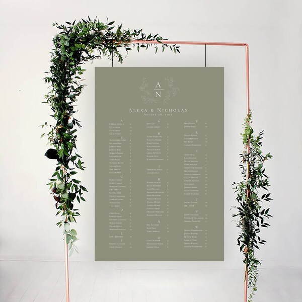 Sage Green Wedding Seating Chart Sign Template 12 Table Seating ...