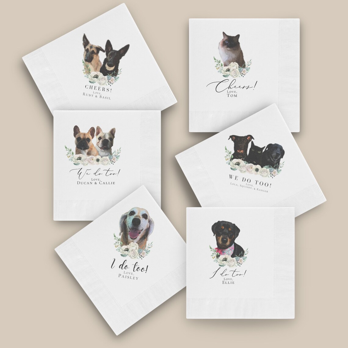 Custom Cocktail Napkins Full Color Personalized Pet Wedding - Etsy