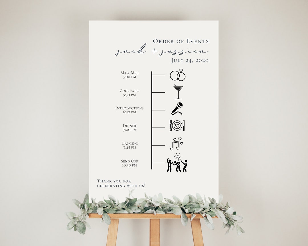 Plantilla de signo de línea de tiempo de orden de eventos de boda ...