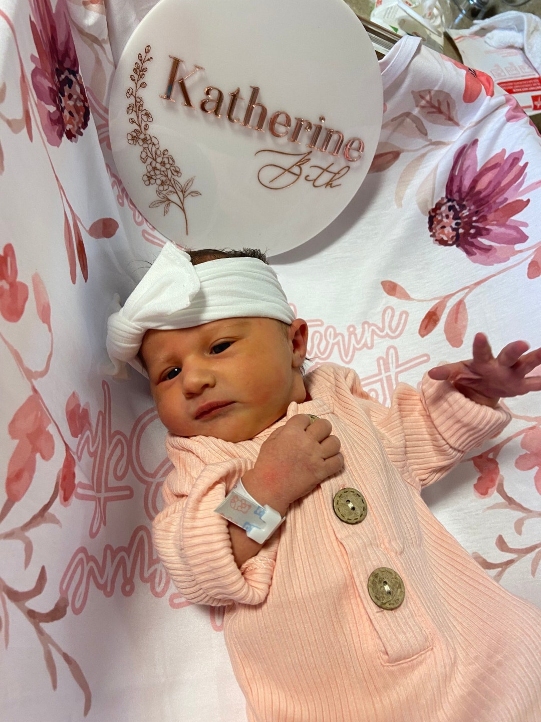 3D Mirrored and Engraved Acrylic Baby Name Sign With Birth Flower ...