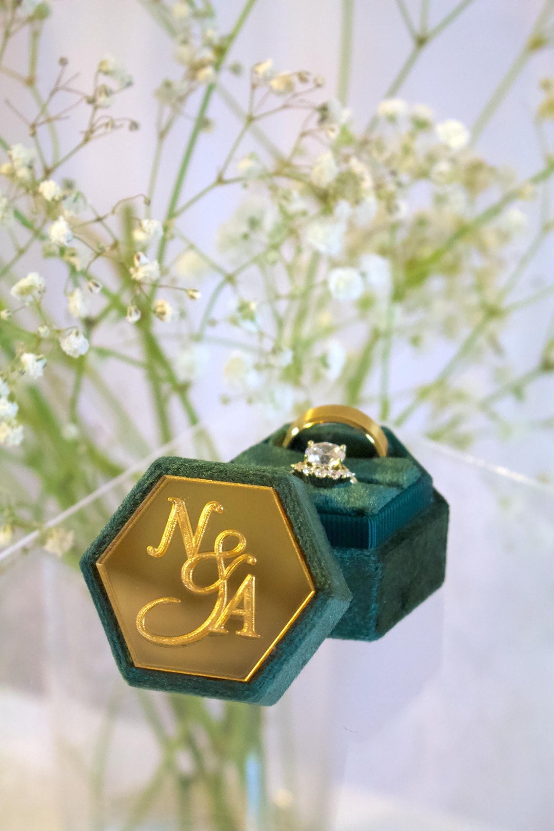 Custom Hexagon Velvet Ring Box: Double Slot Wedding Ring Holder - Etsy