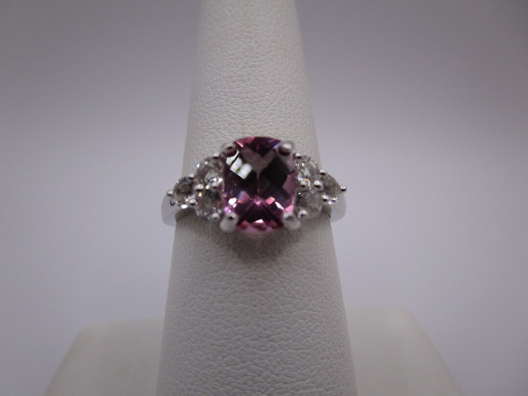 Cushion Cut Pink and White Topaz Ring in Sterling Silver - Size 7 #3431 ...