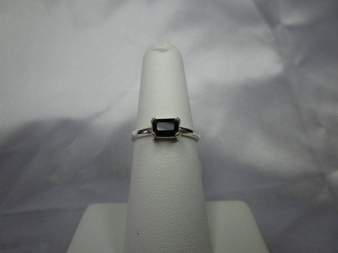 Emerald Cut Burmese Spinel Side Set Ring in Sterling Silver - Size 6 ...