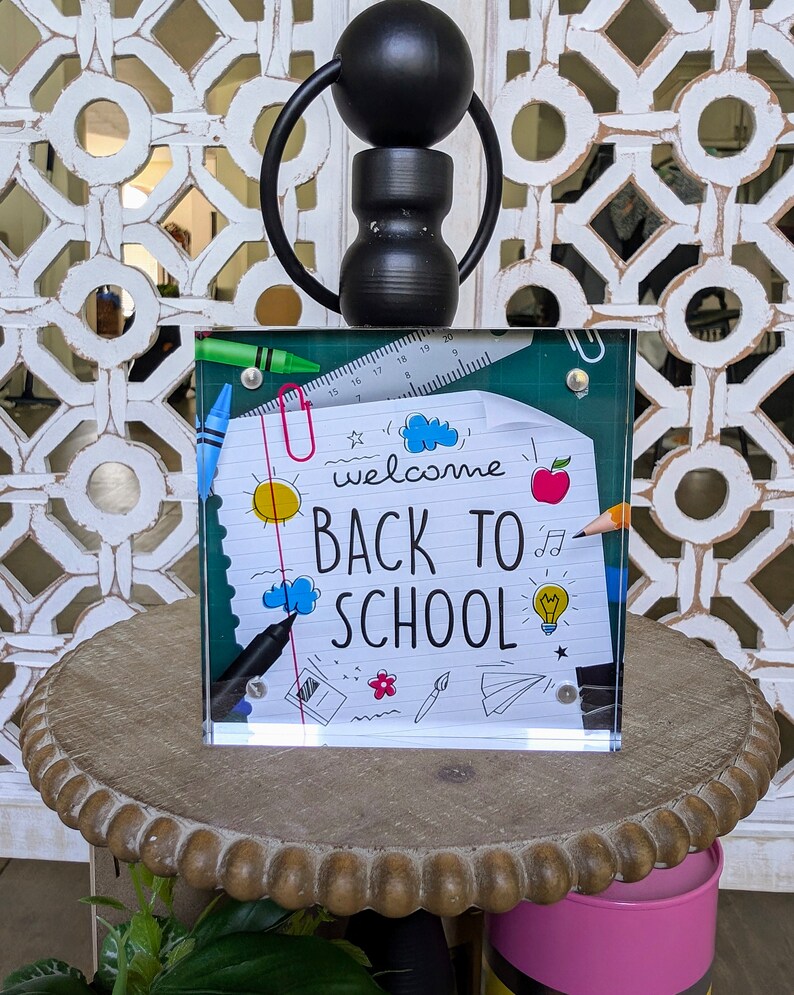 Back to School Tier Tray, School Supply Decor, Pencil Chalkboard Apple ...