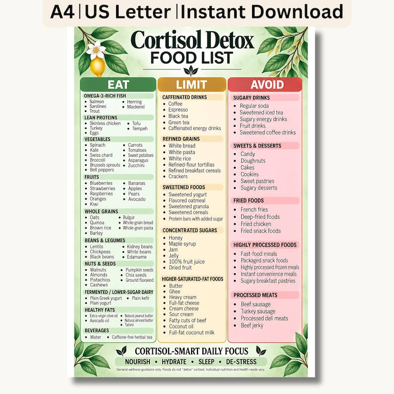 Liste d'aliments détoxifiants pour le cortisol (à imprimer), tableau ...