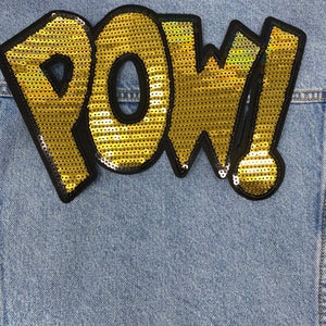 NEW, Gold "pow!" Sequins Sparkling Patch, Large Applique, Statement ...