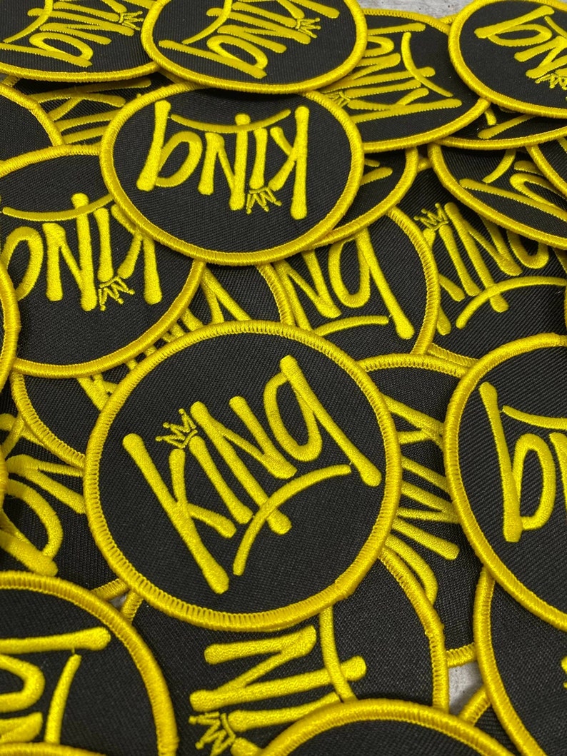 Black & Yellow, 3" Circular "king" Iron-on Embroidered Patch; Patches ...