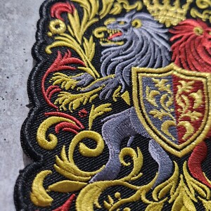 Heraldic Patch,(1-pc) "twin Lion Shield" Embroidered Patch, 5" With ...
