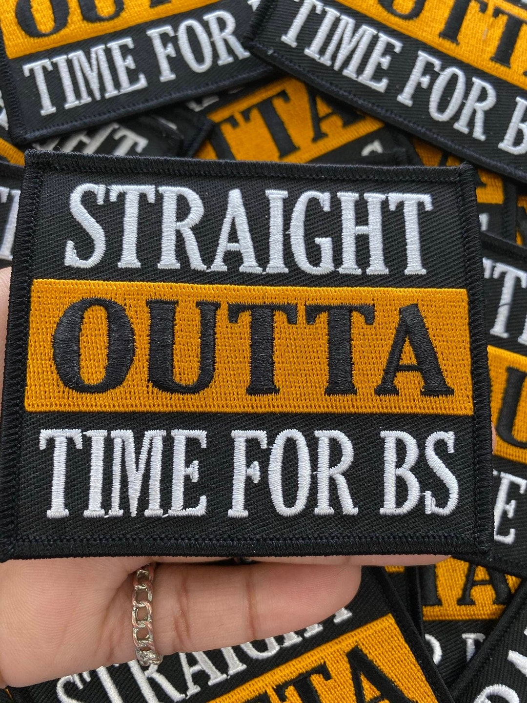 New Black Border, "straight Outta Time for Bs" Iron-on Embroidered ...