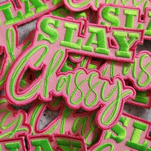 Patch Party Club, "slay Classy" (PINK & GREEN) (1-pc) 4" Iron-on ...