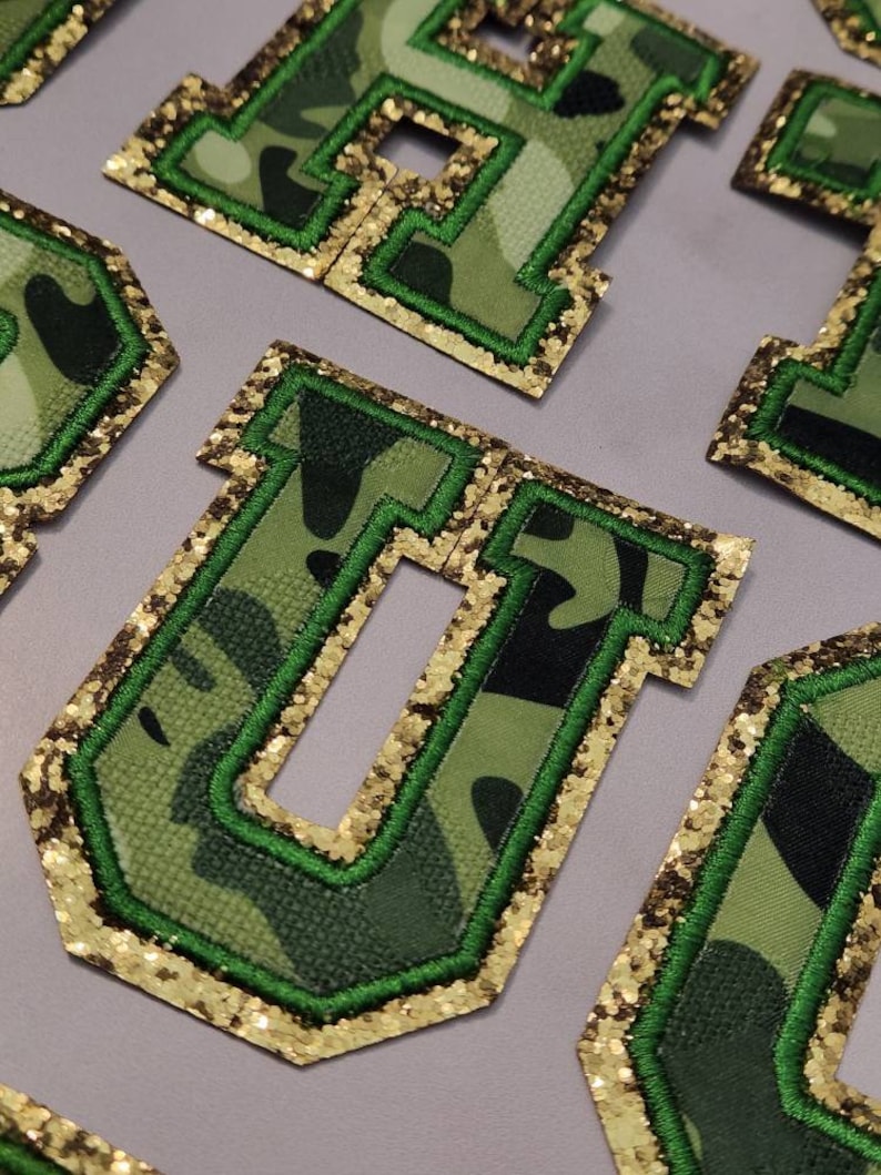 Exclusive Camo Print Letters W/gold Glitter Size 2.75 - Etsy