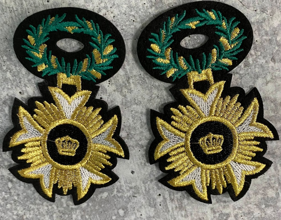 New, 2-pc Regal crown Embroidered Patch, Iron-on Heraldic Royalty Crest ...