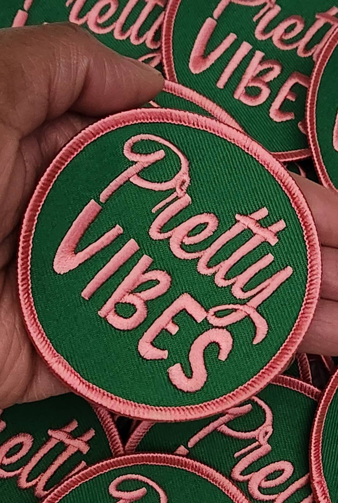 New, Adorable "pretty Vibes," Popular Patch, Size 3", Pink & Green ...