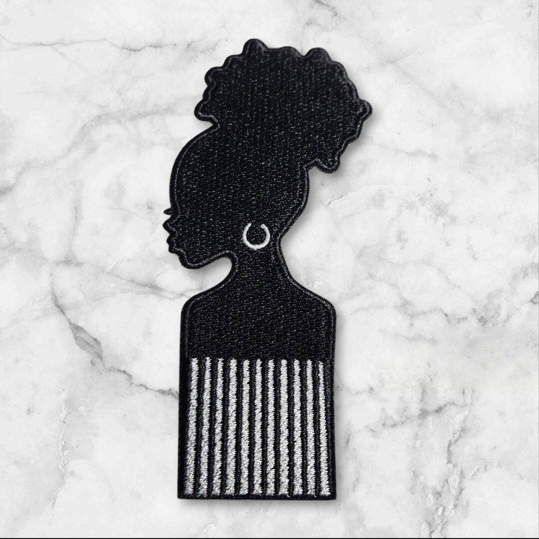 Patch Party Club, "afro Puff Silhouette Pick" Sz 4.5", (1-pc), Iron-on, Afrocentric Empowerment ...