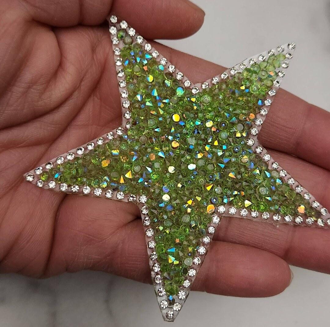 New, Green AB Rhinestone "star" Bling Patch, Size 3", Cool Applique for ...