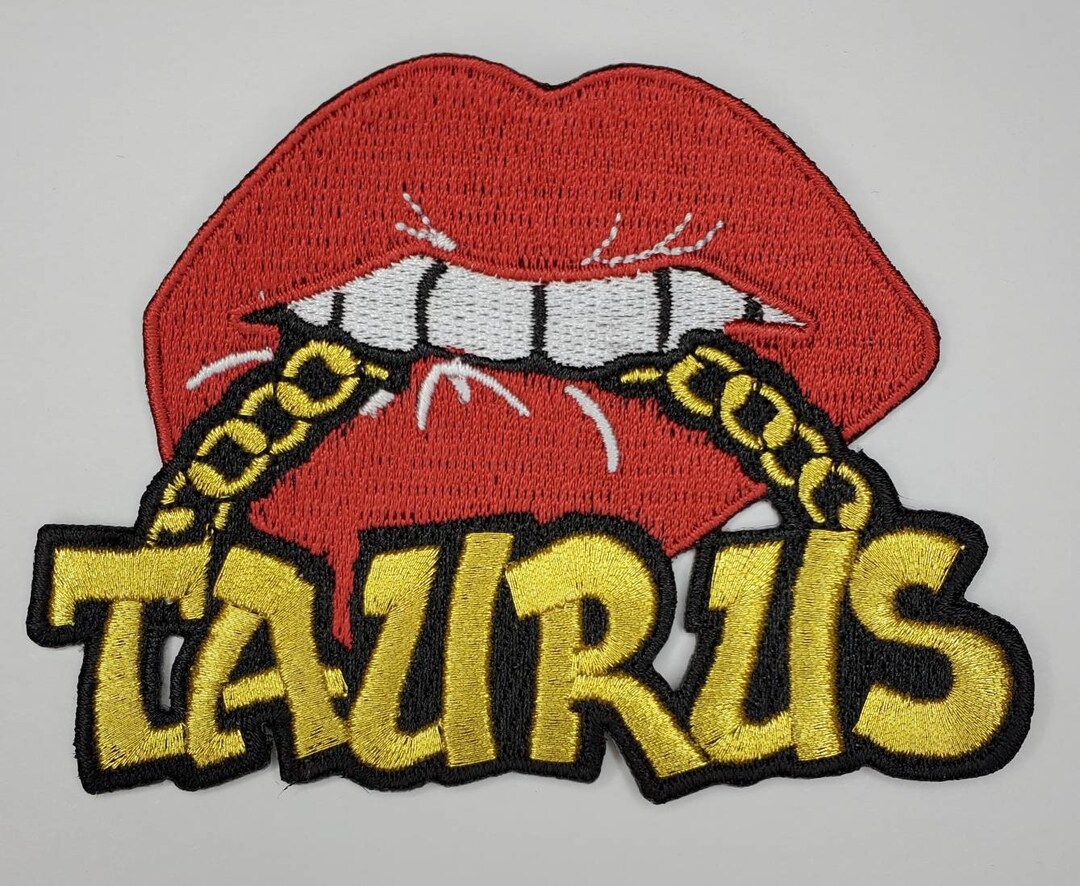Poppin' Red Lip "taurus" W/gold Metallic Chain|iron-on Embroidered ...