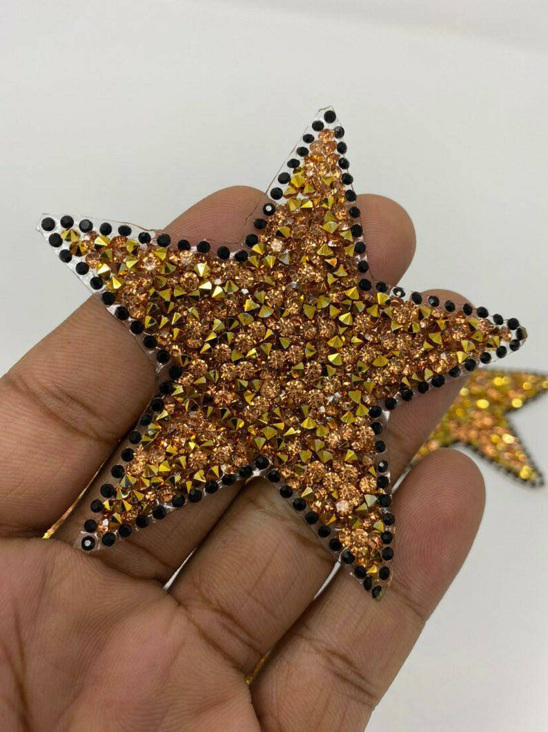 Exclusive Gold Rhinestone star Bling Patch Size | Etsy