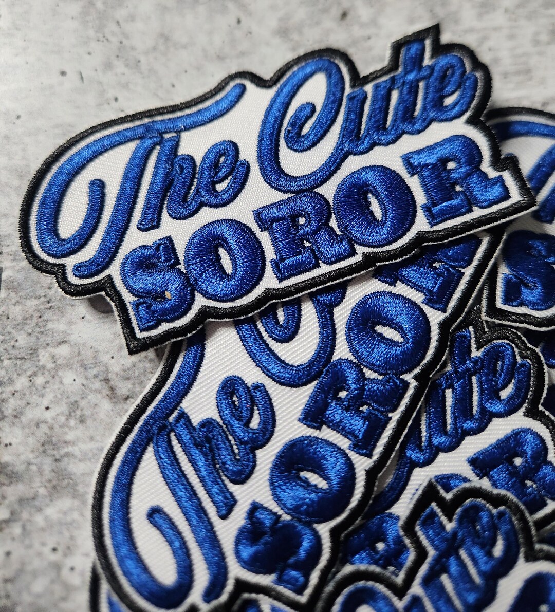 Patch Party Club, "the Cute Soror" (BLUE & WHITE) (1-pc) 4" Iron-on Embroidered Patch, Trucker ...