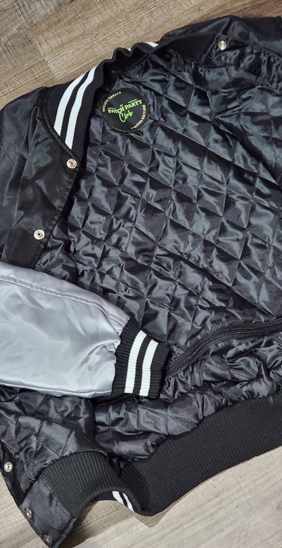 Limited Edition: Satin, Black Body, Gray Arms, White Stripes, Varsity ...