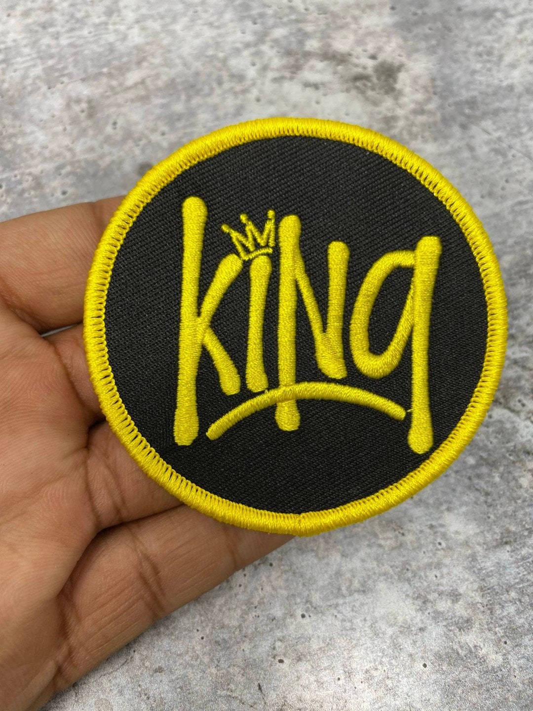 Black & Yellow, 3" Circular "king" Iron-on Embroidered Patch; Patches ...