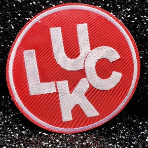 Red & White,"luck" Circular Badge, Iron on Embroidered Patch, Positive ...