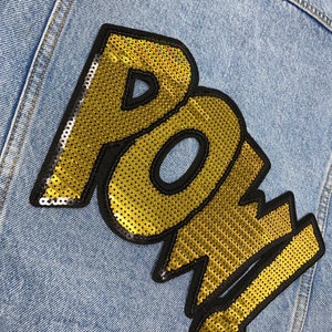 NEW, Gold "pow!" Sequins Sparkling Patch, Large Applique, Statement ...