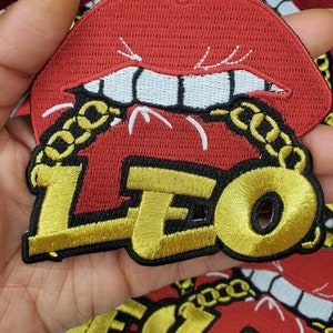 Poppin' Red Lip "leo" W/gold Metallic Chain|iron-on Embroidered Patch ...