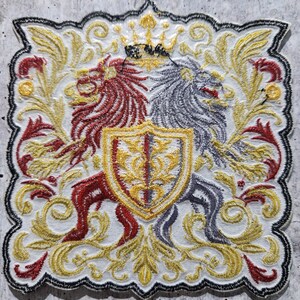 Heraldic Patch,(1-pc) "twin Lion Shield" Embroidered Patch, 5" With ...
