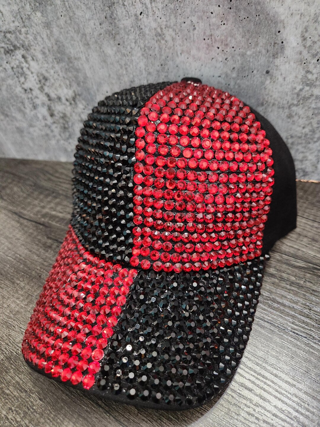 Patch Party Club, Super Blingy "red & Black" Handmade Rhinestone Hat ...