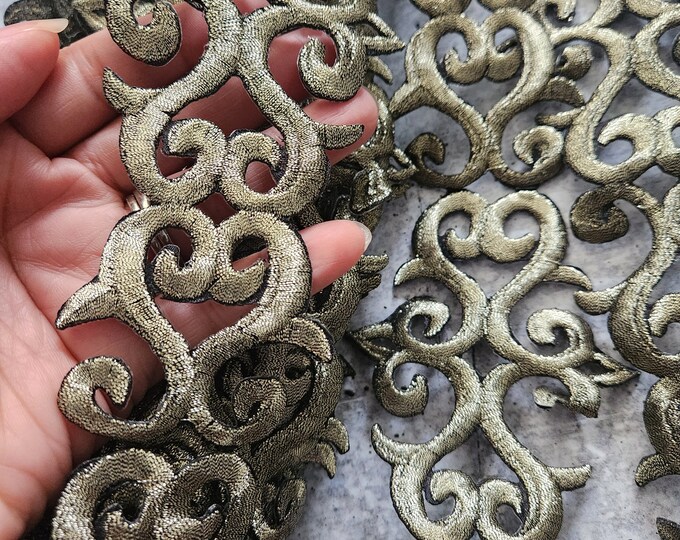 Patch Party Club, Luxe "olive Gold Scroll" Embroidered Iron-on TRIM By ...