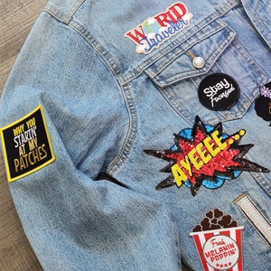 Patch Party Club, Custom "patched Up" Denim Jacket; Exclusive Design; 9 Patches Included; Sizes ...
