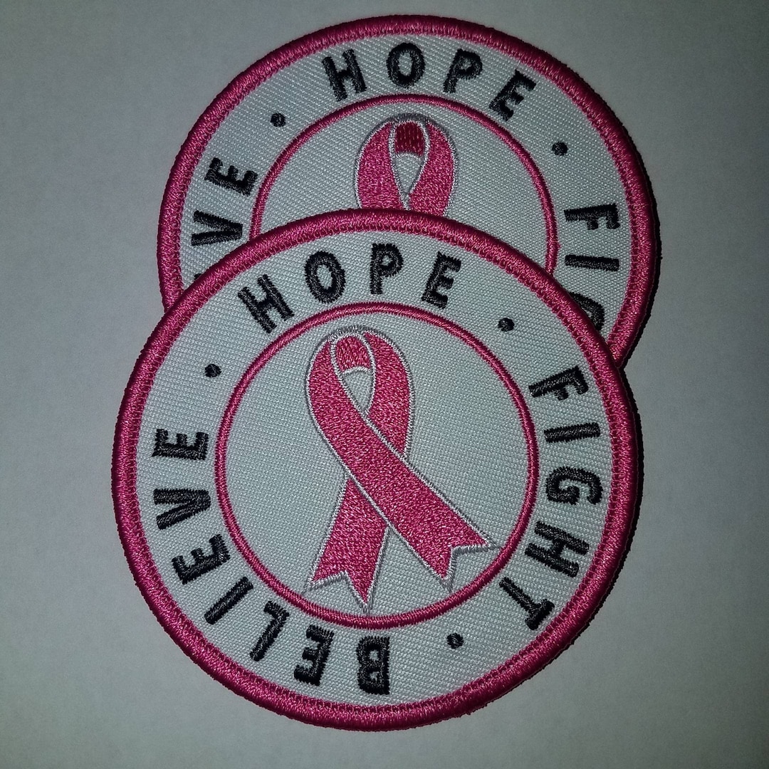 Breast Cancer Ribbon Patch 3" Embroidered "hope, Believe, Fight" (1 Pc ...
