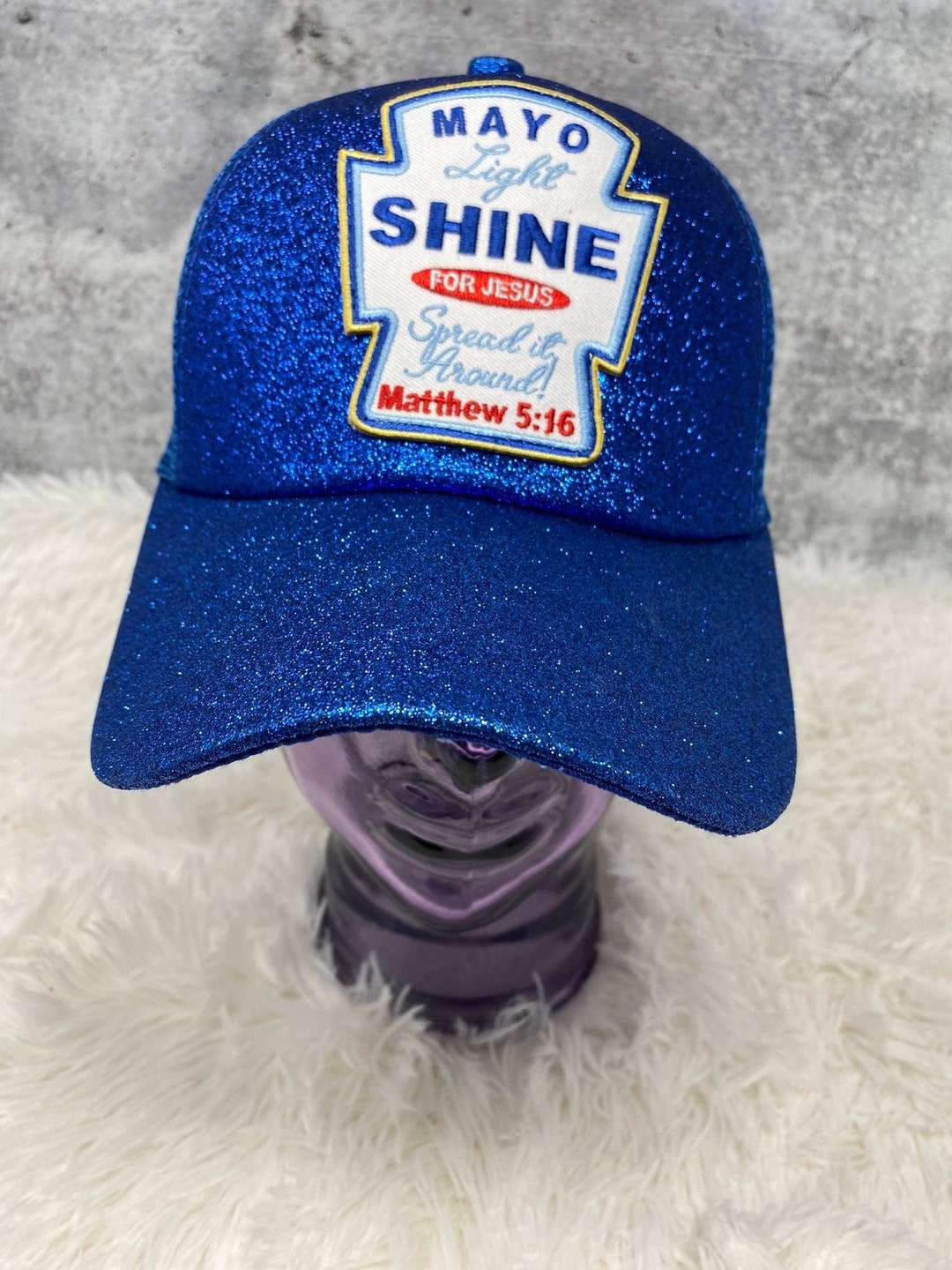 New, Blue, "mayo Light Shine" Messy Bun/ponytail Hat, Glitter Hat, Bad ...