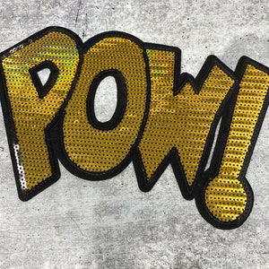 NEW, Gold "pow!" Sequins Sparkling Patch, Large Applique, Statement ...