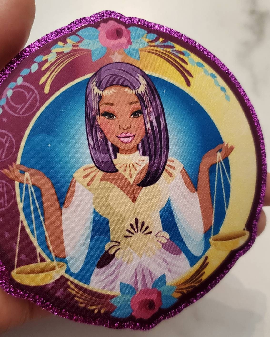 Exclusive, Melanated "libra" W/purple Glitter, Vibrant, Iron-on Patch ...