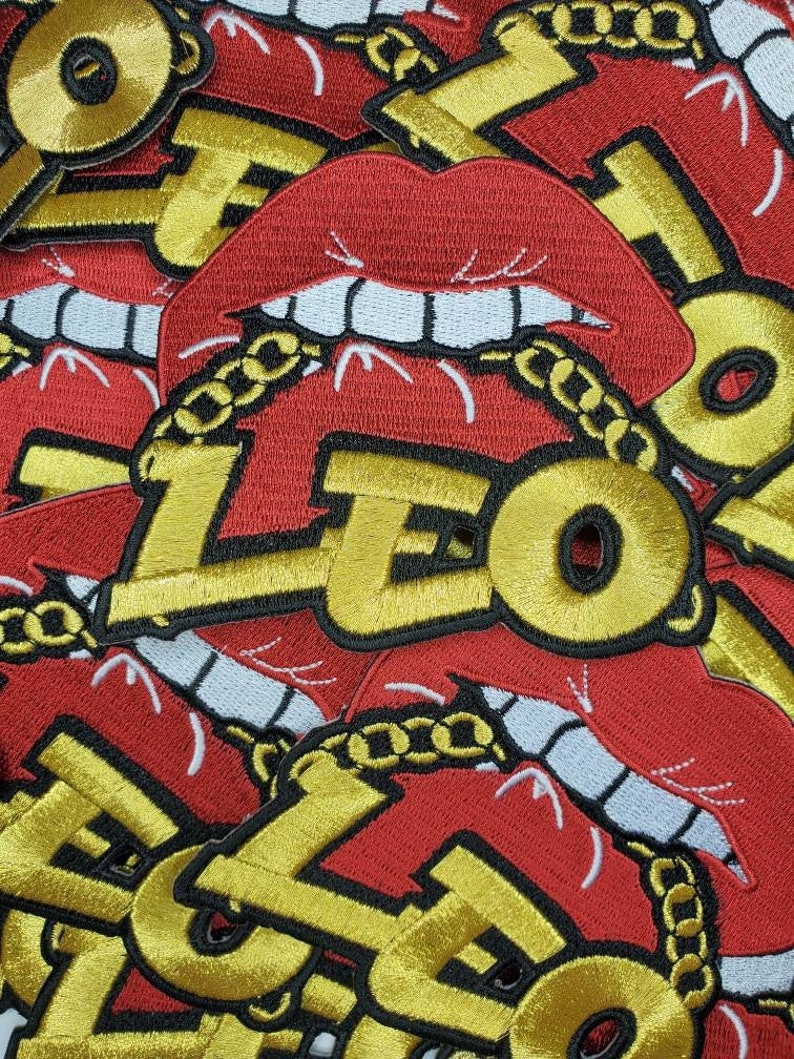 Poppin' Red Lip "leo" W/gold Metallic Chain|iron-on Embroidered Patch ...