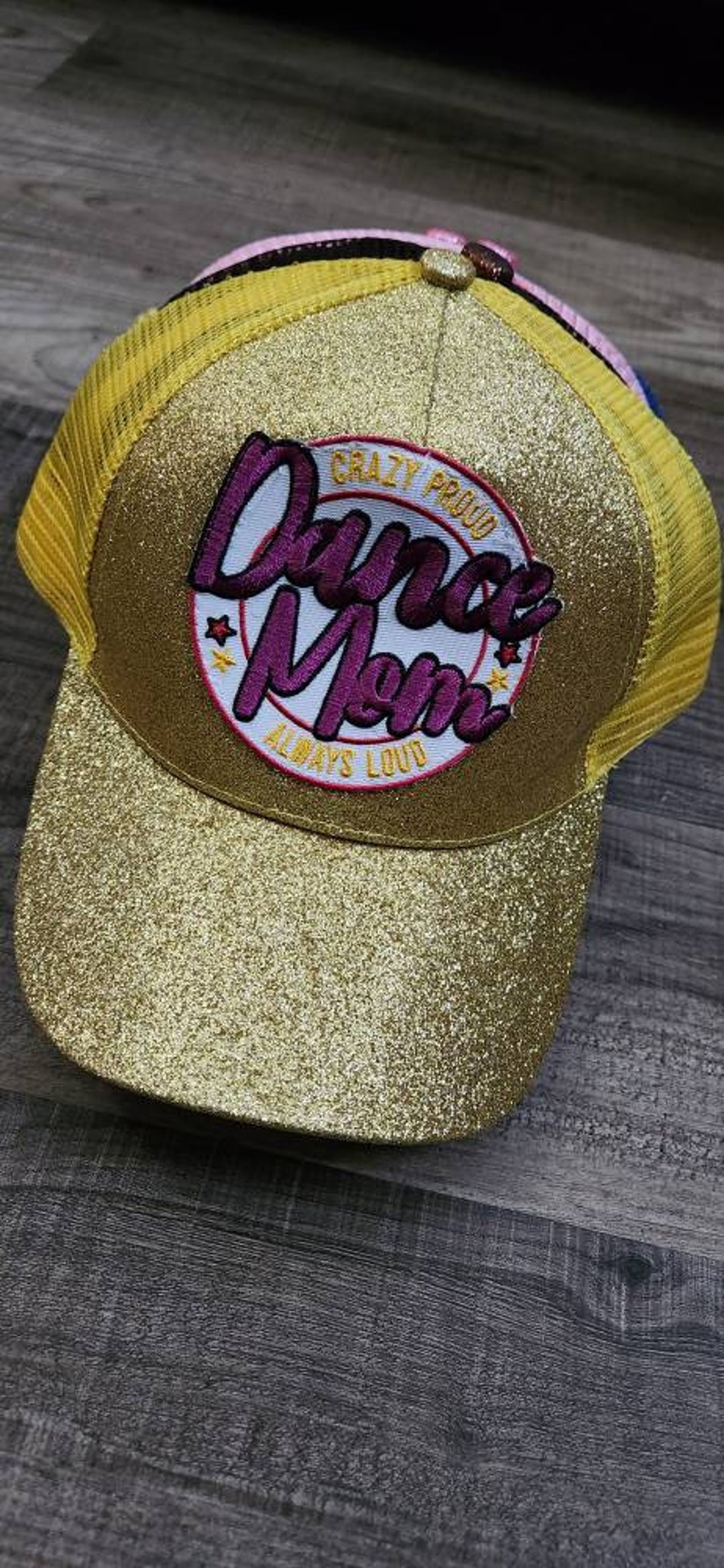Cute Messy Bun/ponytail Hat, With "dance Mom" Color Patch, Glitter Hat ...