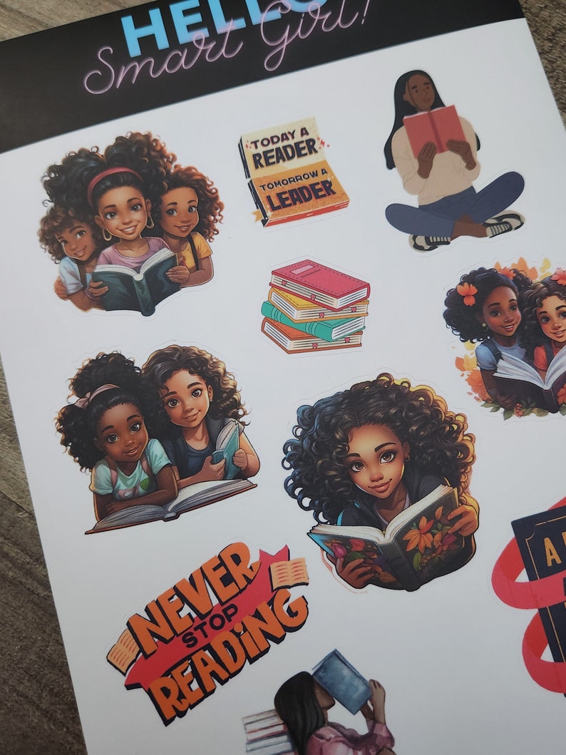 Black Girl Reading "hello Smart Girl" Reading Planner Stickers, Sticker ...