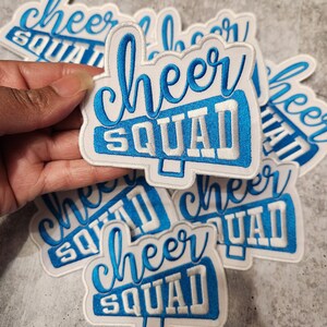 Patch Party Club, Blue + White "cheer Squad" Cheerleading Patch, Iron-on Applique for Trucker ...