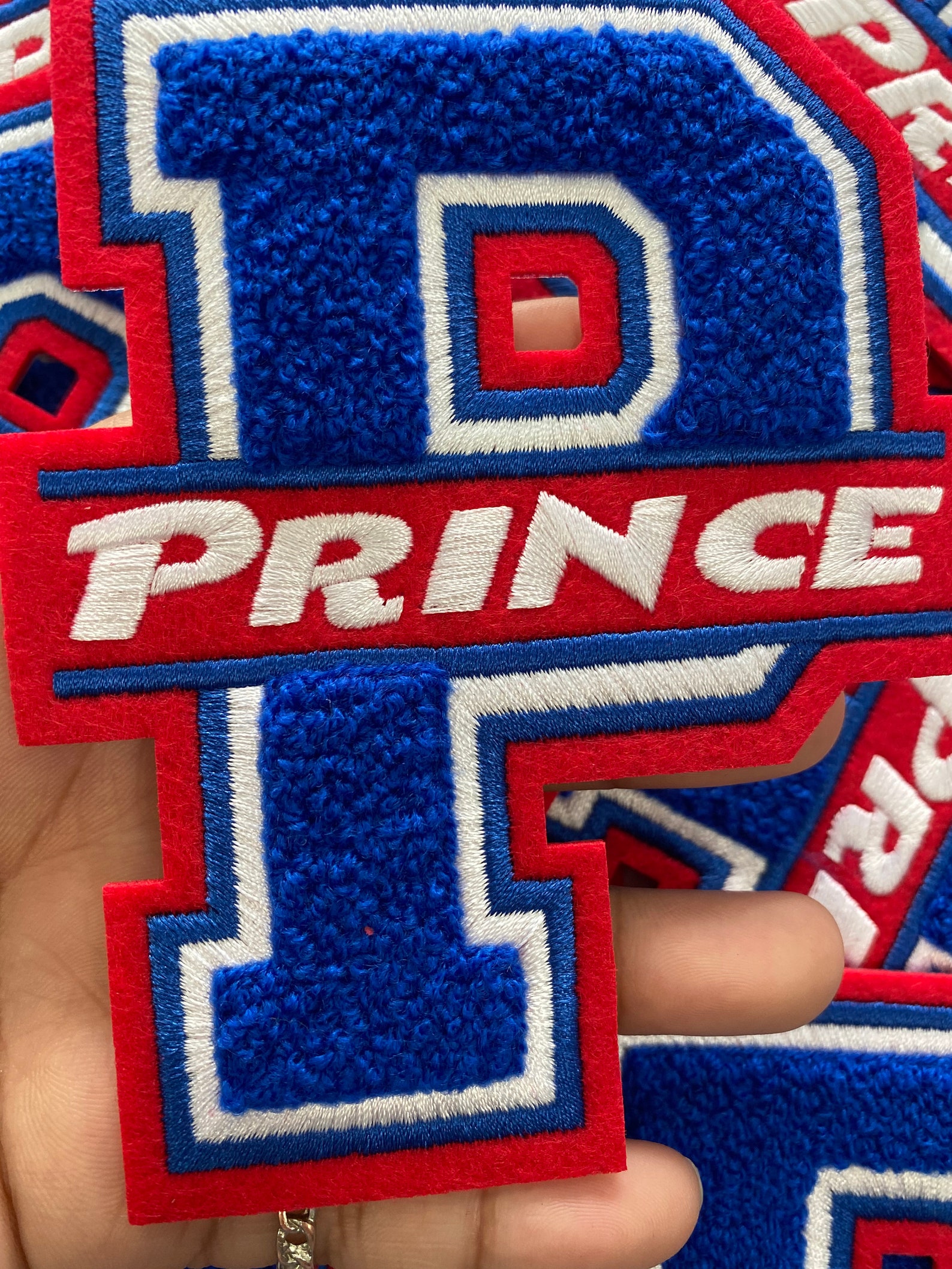 Chenille, Monogram Letter, "p" Embroidered Word PRINCE, Blue, Red ...