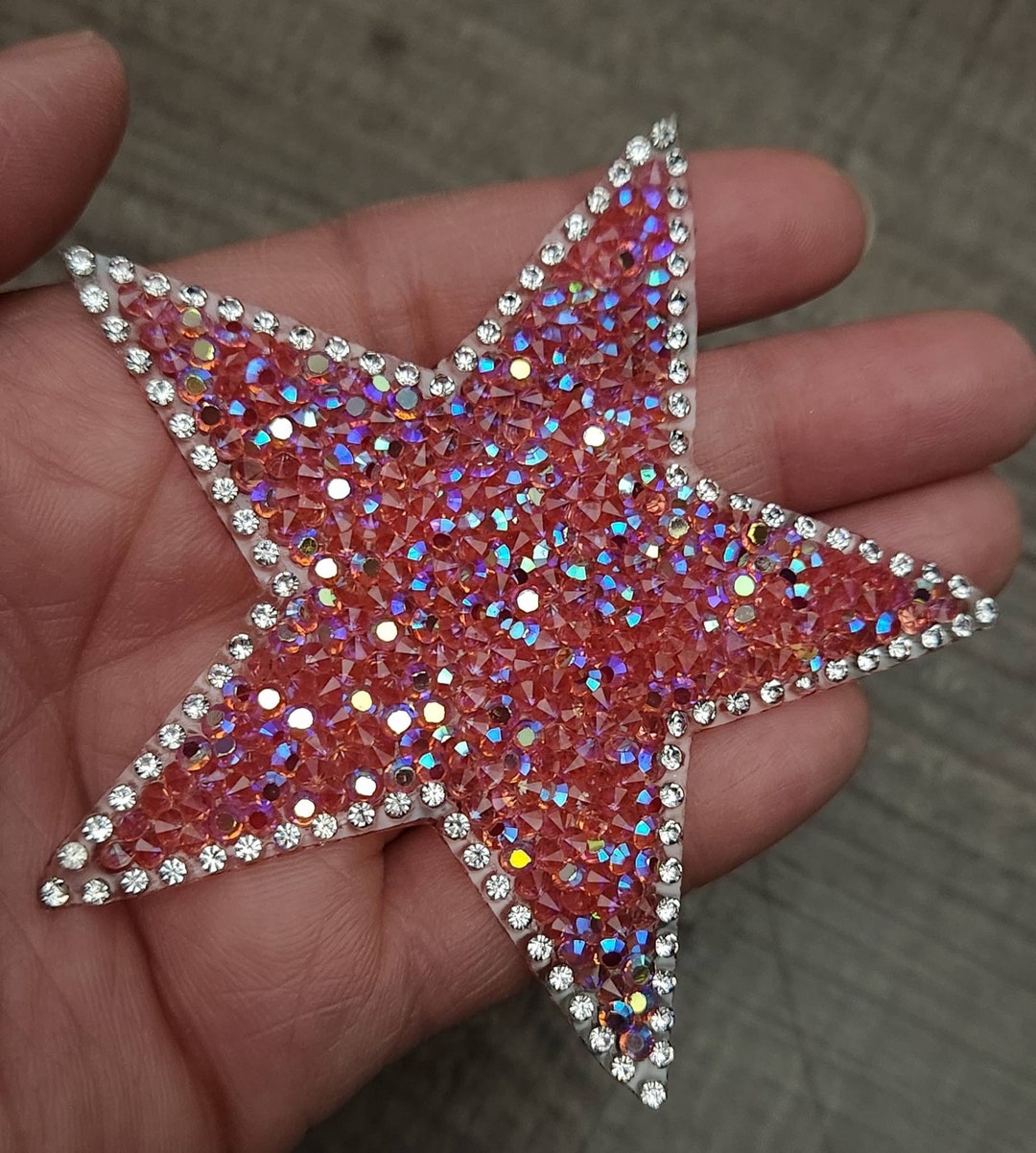 New, Hot Pink AB Rhinestone "star" Bling Patch, Size 3", Cool Applique ...