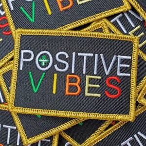 Motivational Emblem "positive Vibes" Colorful Patch With Metallic Gold ...