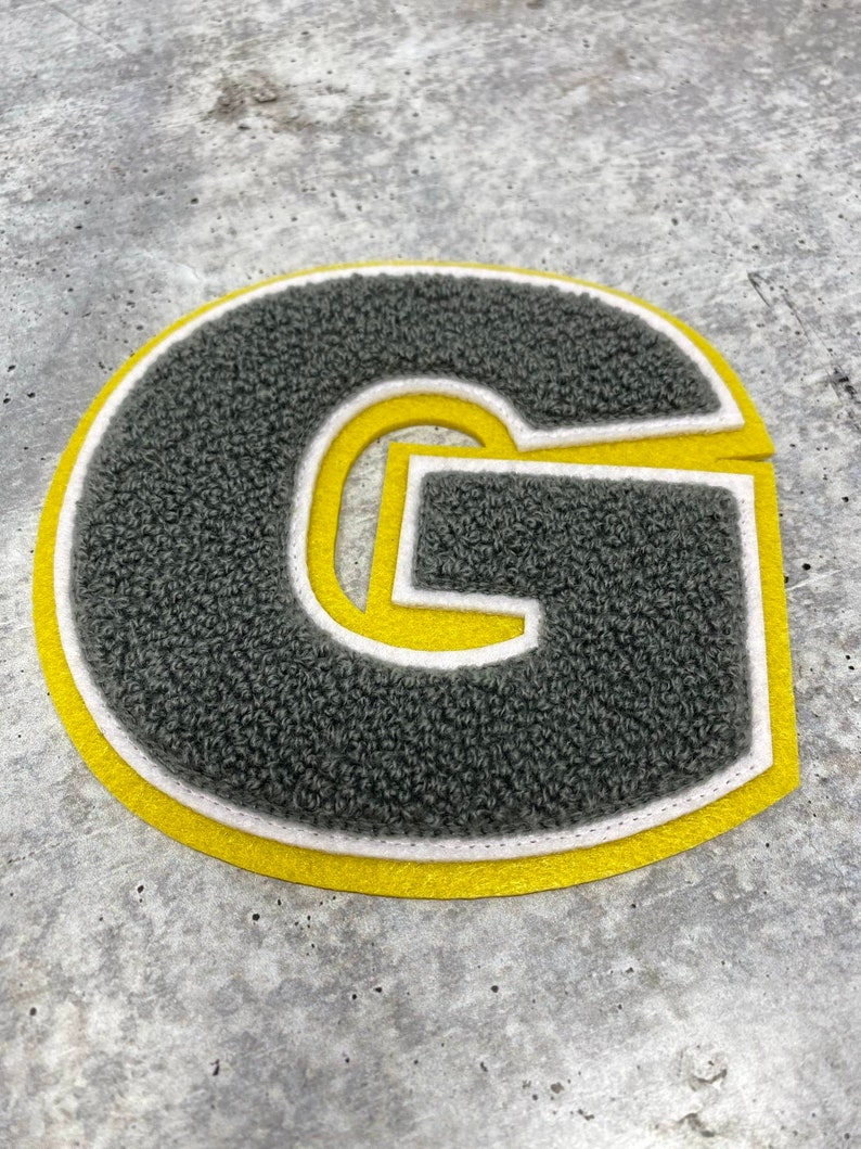 Varsity Patches, Gray Chenille/gold & White Felt, Chenille Felt Letters ...