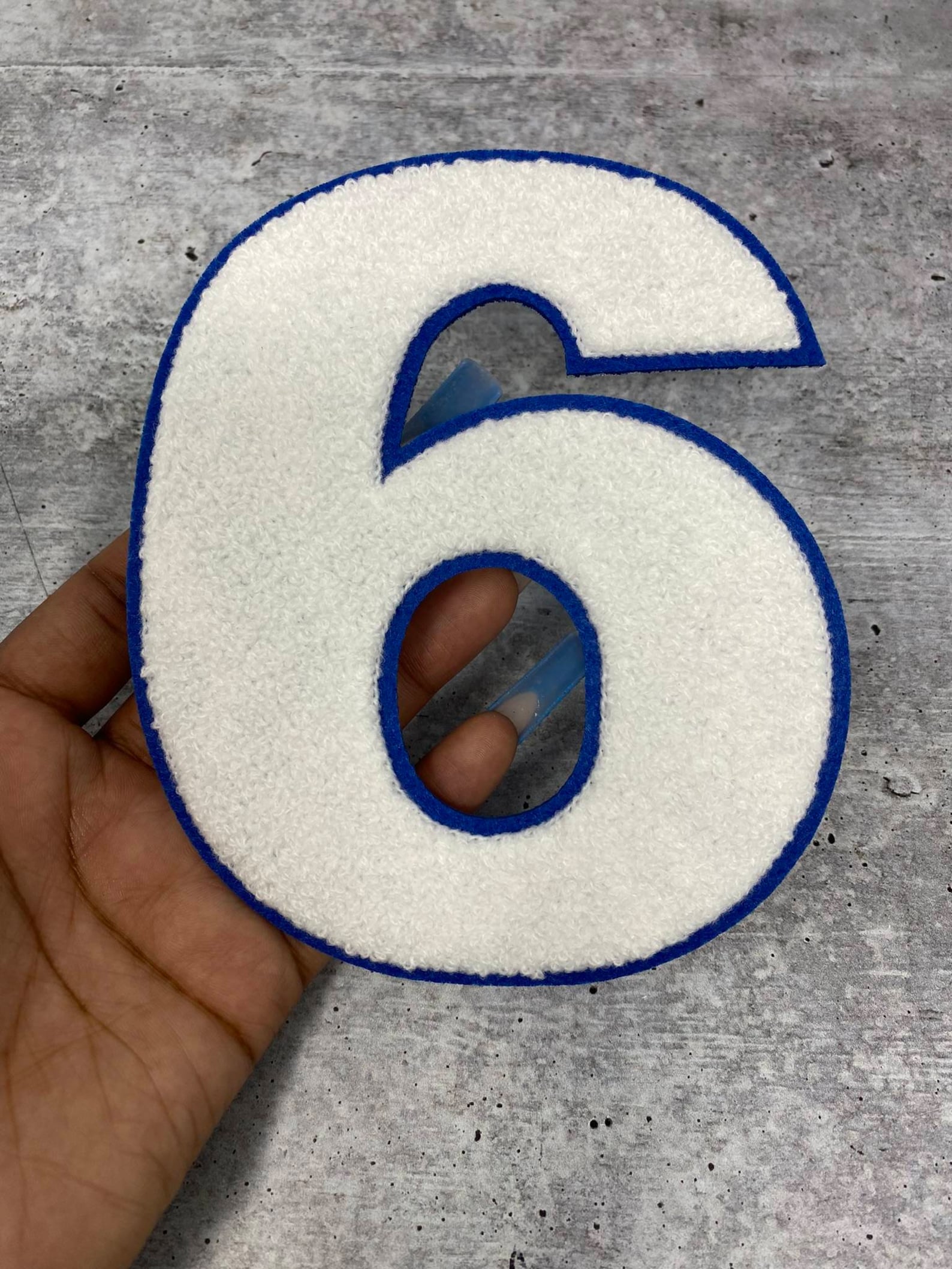 Numbers: 6" Large "white/blue" Varsity Patches, Chenille W/felt Letters ...